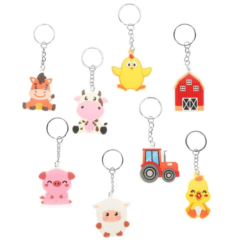 8Pcs Lovely Cartoon Animal Keychain Farm Themed PVC Bag Hanging Charm ...