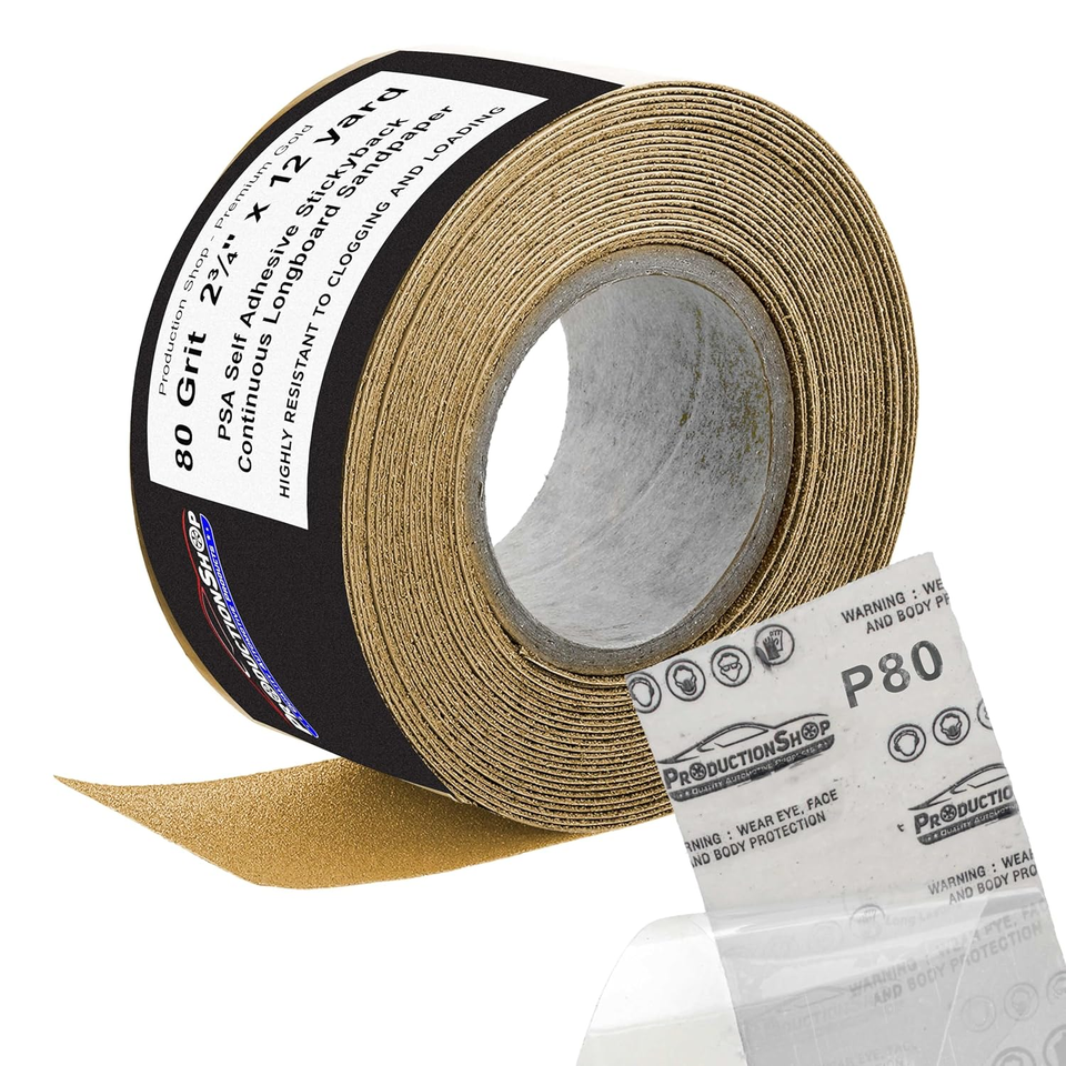 Premium 80 Grit PSA Gold Longboard Sandpaper, 2-3/4" Wide Continuous 12 ...