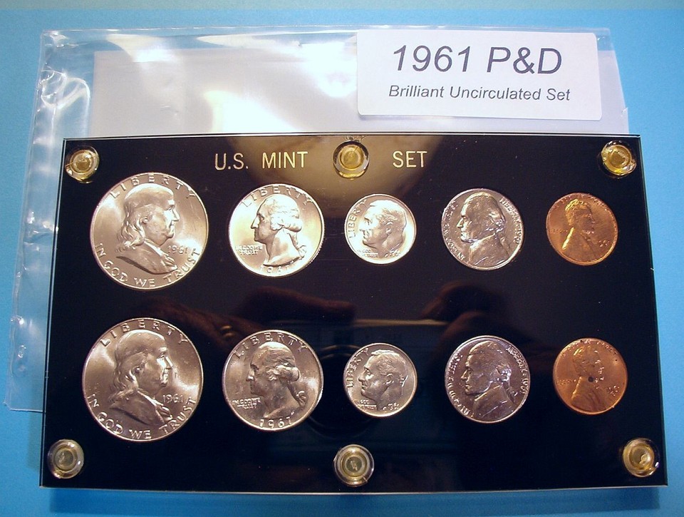 1961 P&D COMPLETE 10 COIN MINT U.S. SILVER SET LUSTROUS BRILLIANT ...