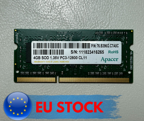 USED Apacer 4GB 1Rx8 PC3-12800 CL11 SODIMM 76.B396G.C7A0C Laptop Memory ...