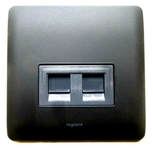 Twin RJ45 Cat5 Cat6 network outlet matt black metal wall faceplate ...