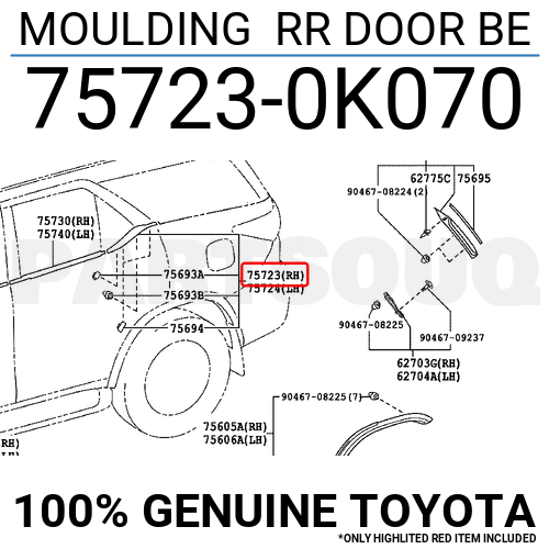 757230K070 Genuine Toyota MOULDING RR DOOR BE 75723-0K070 | eBay