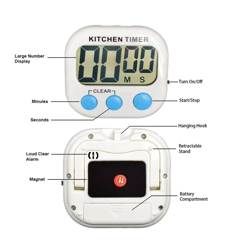 Large LCD Digital Kitchen Cooking Timer Count Down Up Clock Loud Alarm ...