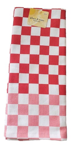 Joann Place & Time Sunny Daze Hand Towel Cotton NWT Pink Red Checkered ...