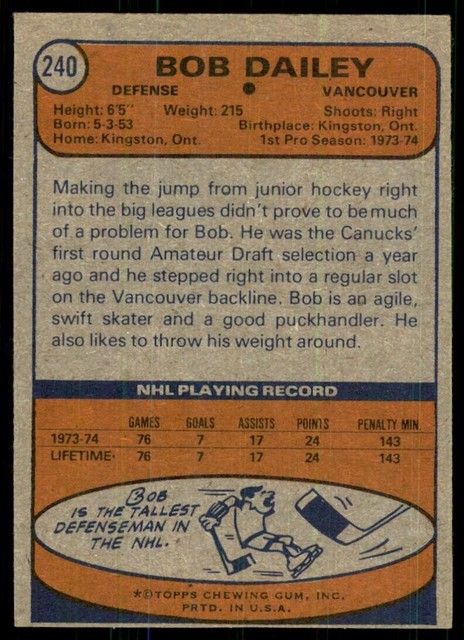 1974-75 Topps - #240 Bob Dailey (RC) for sale online | eBay