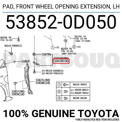 538520D050 Genuine Toyota PAD, FRONT WHEEL OPENING EXTENSION, LH 53852 ...