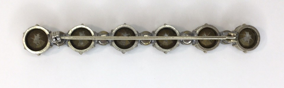 Vintage Bar Brooch Pin Gray and White/Colorless Glass Stones Foiled ...