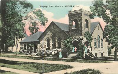 Indiana, IN, Angola, Congregational Church 1910's "Hand-Colored ...
