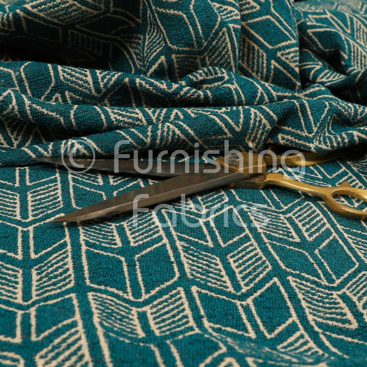 Teal Patterned Fabric Upholstery