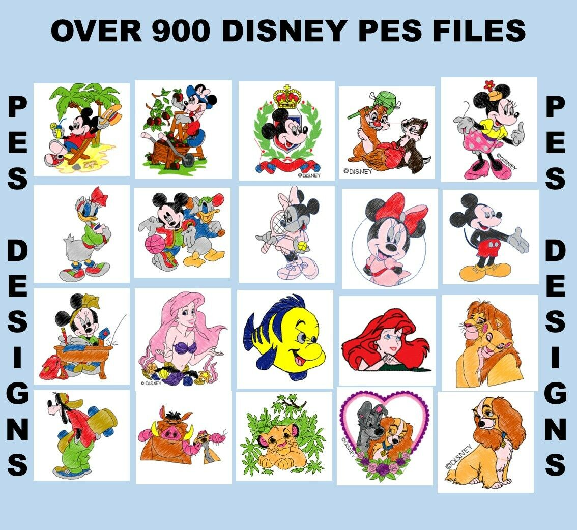 Over 900 Disney PES embroidery files pack on USB designs to embroider ...