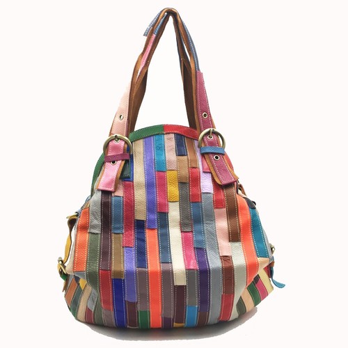 Color Matching Flowers Leather Handbags Multi-color Women's Shoulder ...