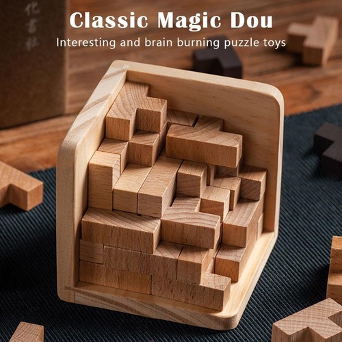 Wooden Intelligence Toy Brain Teaser Game 3D IQ Puzzle For Kids Adults ...
