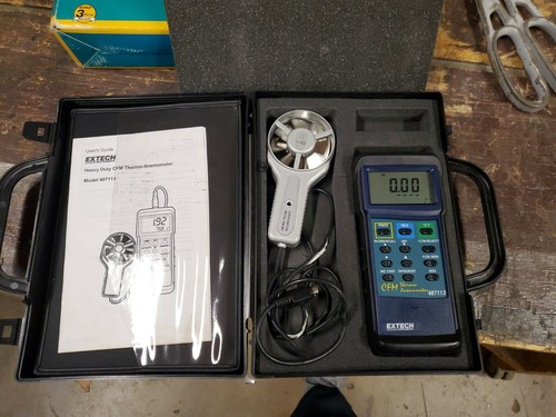 Extech Heavy Duty CFM THERMO-ANEMOMETER Model 407113, Hard Case, Probe ...