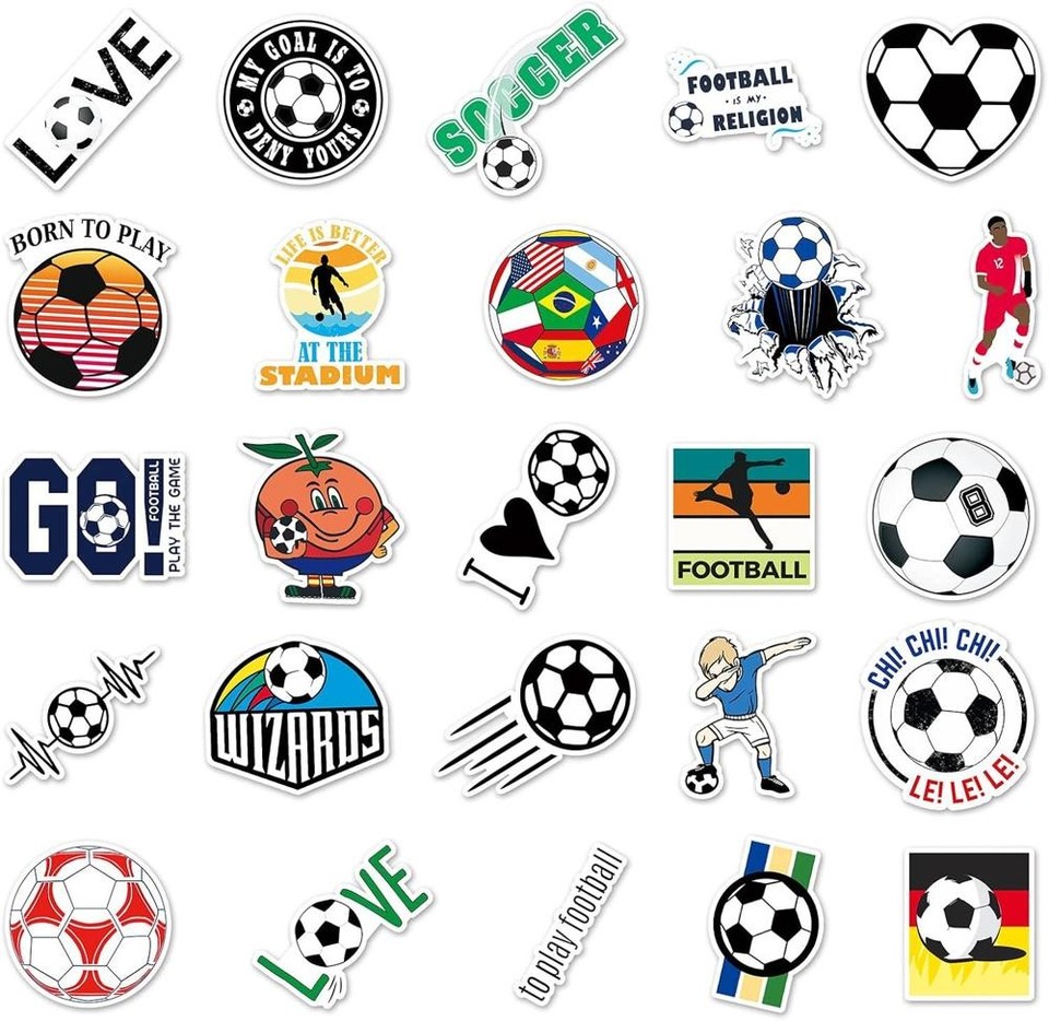50 Packs Soccer Stickers Water Bottles Laptop Phone Motorcycle Computer ...