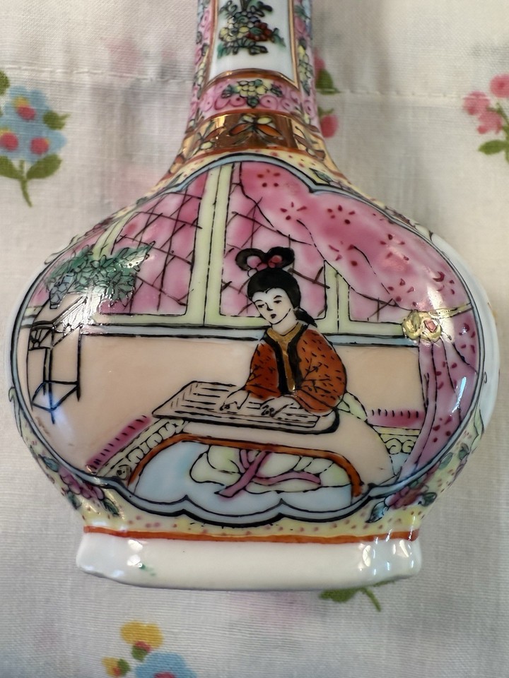 Famille Rose Mini Chinese Porcelain Vase Pink Gold Accents | eBay