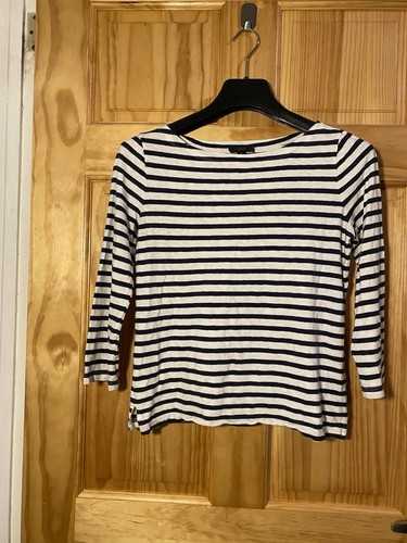 J.Crew Striped Boatneck Tee Womens XS White Navy Stripe 3/4 Sleeve | eBay