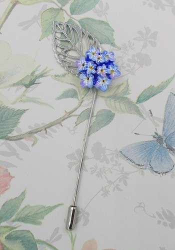 BLUE FORGET-ME-NOT POSY PIN Friendship Brooch Masonic Lapel Pin HAND ...