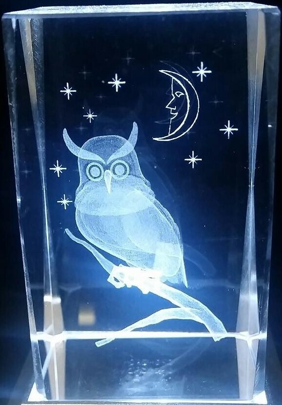 3D WATCHFUL NIGHT OWL MOTHER'S DAY CRYSTAL Laser+4 LED LIGHT BASE NEW ...