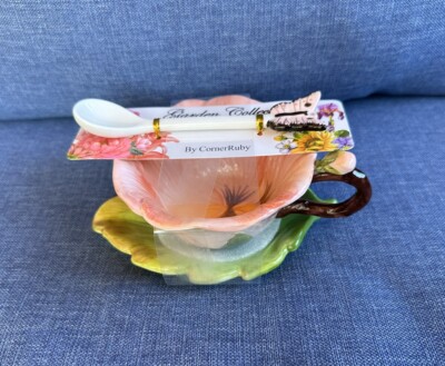 Garden Collection Corner Ruby Peach Flower Tea Cup Leaf Saucer ...