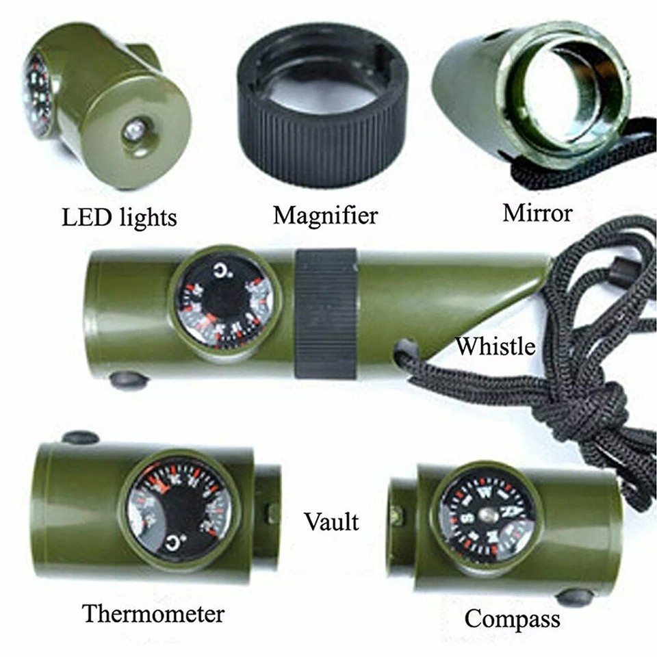 4pc 7 in 1 Military Emergency Survival Whistle Compass Thermomet Tools ...