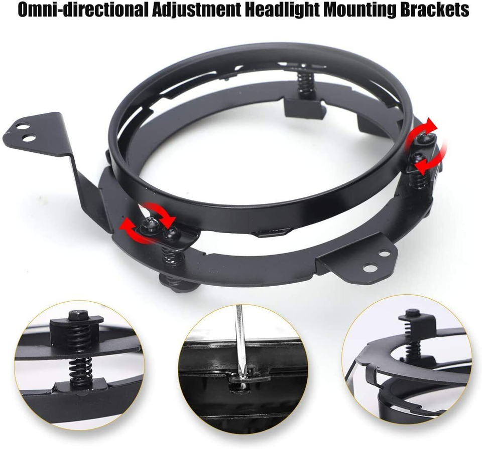 2x 7'' Round LED Headlight Mounting Bracket Rings for Jeep Wrangler JL ...