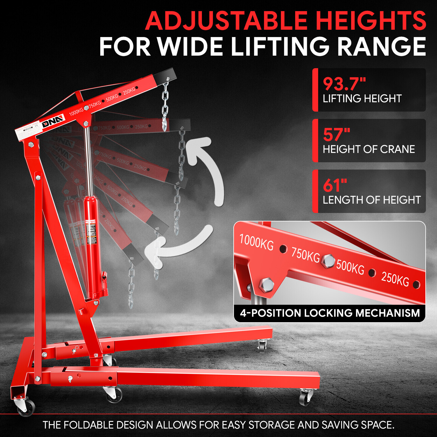 1 Ton Adjustable Foldable Hydraulic Engine Hoist Crane Lift w/ Wheel ...