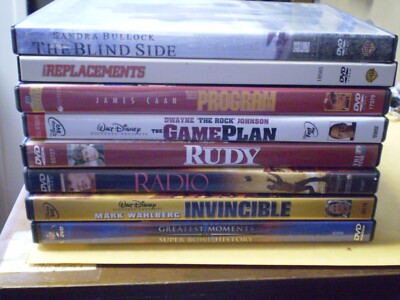 (9) Football Theme DVD Lot: Blind Side Rudy Disney Invincible The ...