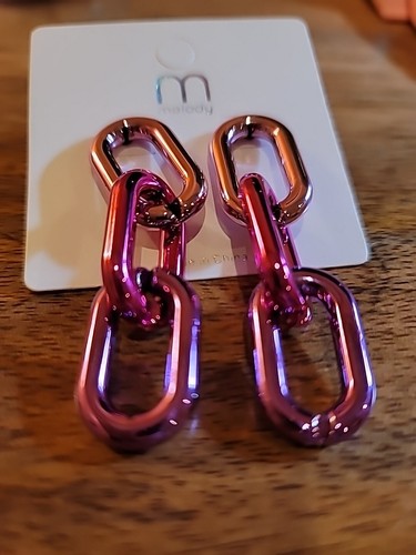 Metallic Purple Pink Acrylic Geometric Chain Link Dangle Earrings 2.5in ...