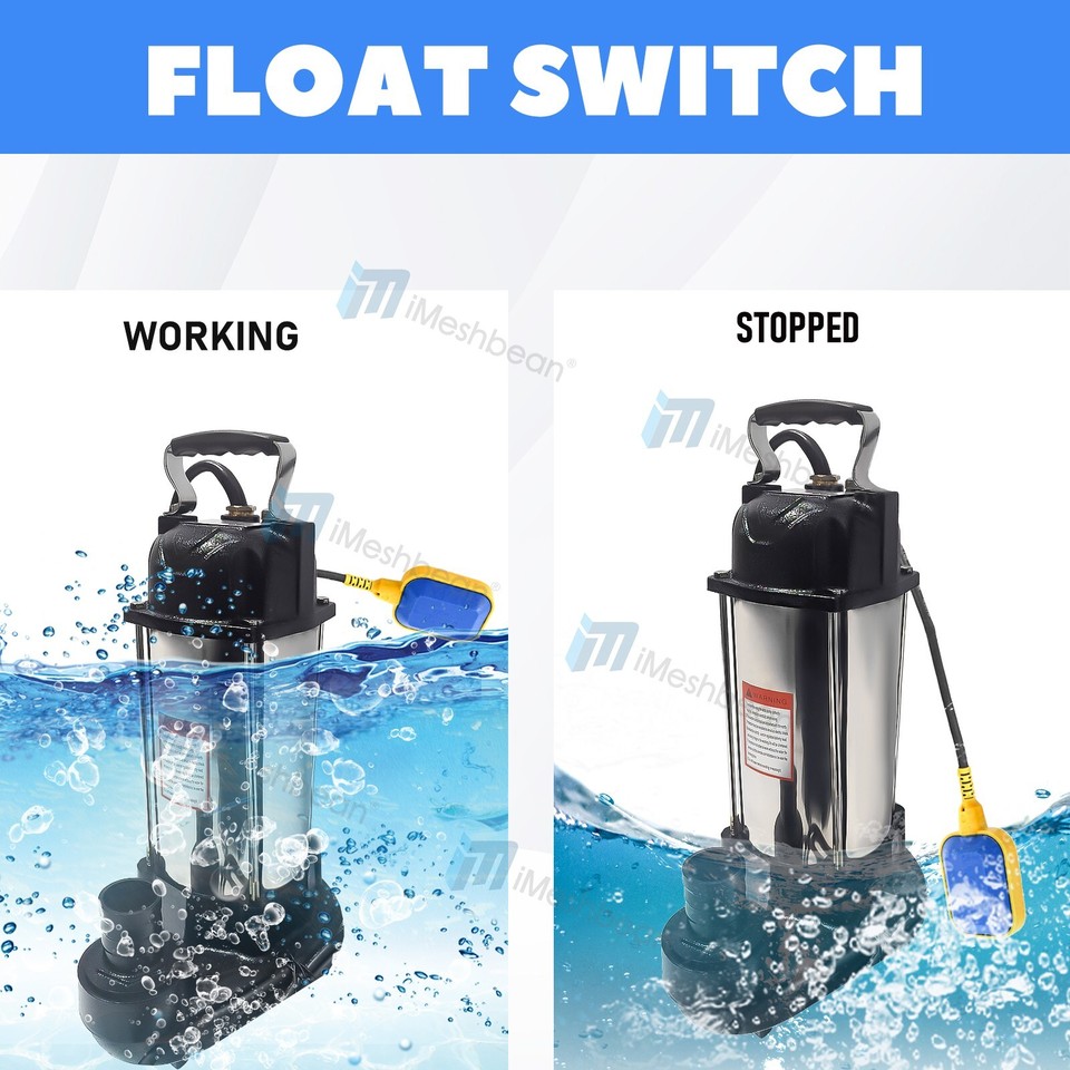1.5HP 110V Sewage Grinder Sump Pump W/Float Heavy Duty Stainless Steel ...