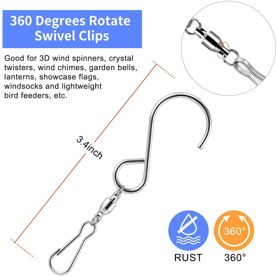 TecUnite 20 Pack Wind Spinner Swivel Hooks Clips for Hanging Wind ...