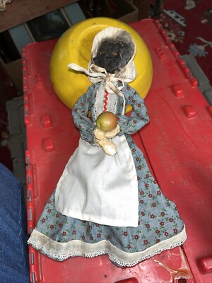 Vintage Dried Apple Face Doll Black Hand Made Folk Art 11” Holding ...