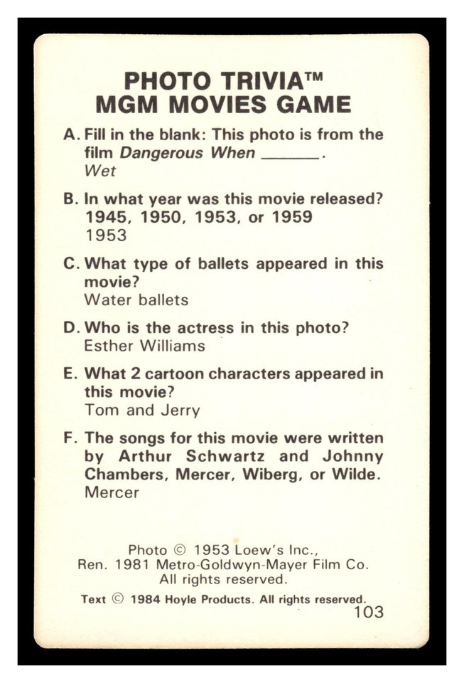 Esther Williams #103 1984 Hoyle Photo Trivia MGM Movies Game | eBay