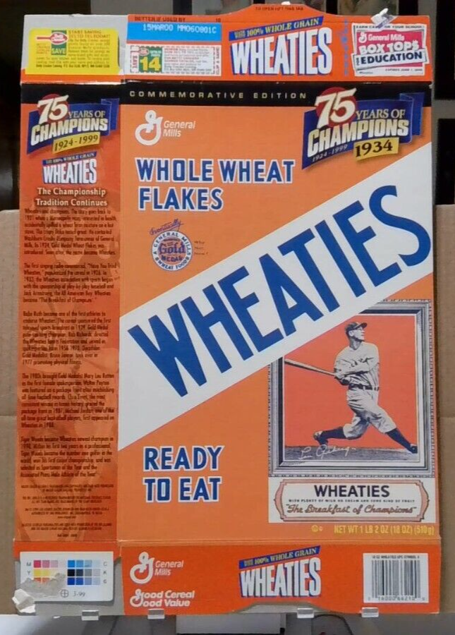 EMPTY WHEATIES BOX - 75 YEARS OF CHAMPIONS LOU GEHRIG 18 OZ | eBay