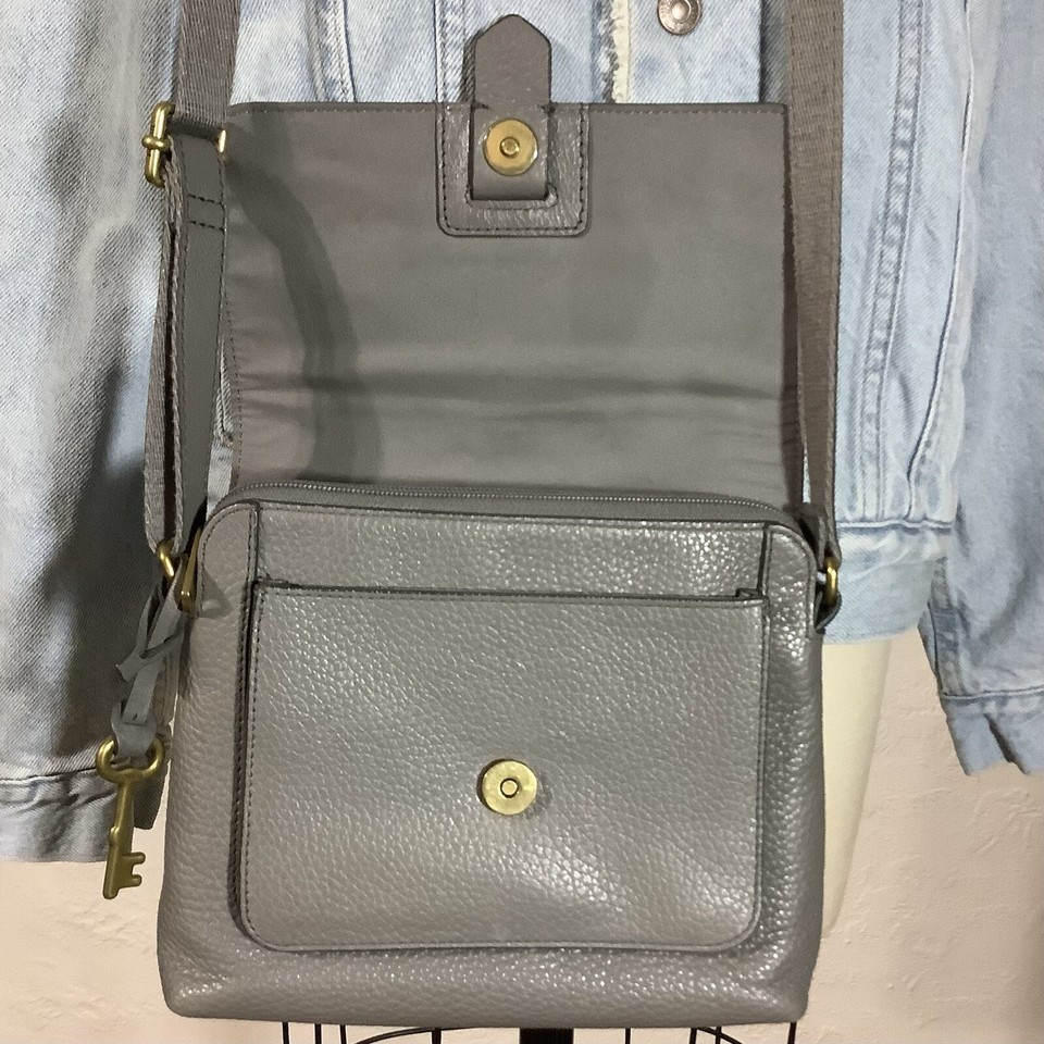 Fossil Kinley Grey Pebble Leather Crossbody to Shoulder Bag 13x10 Clean ...