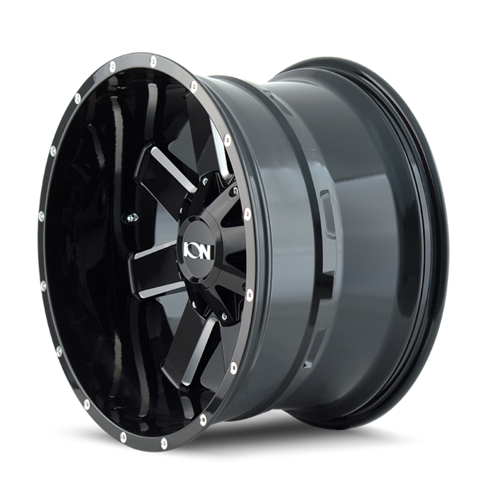 Set 4 18" Ion 141 18x9 Gloss Black Milled 8x180 Wheels 18mm For Chevy ...
