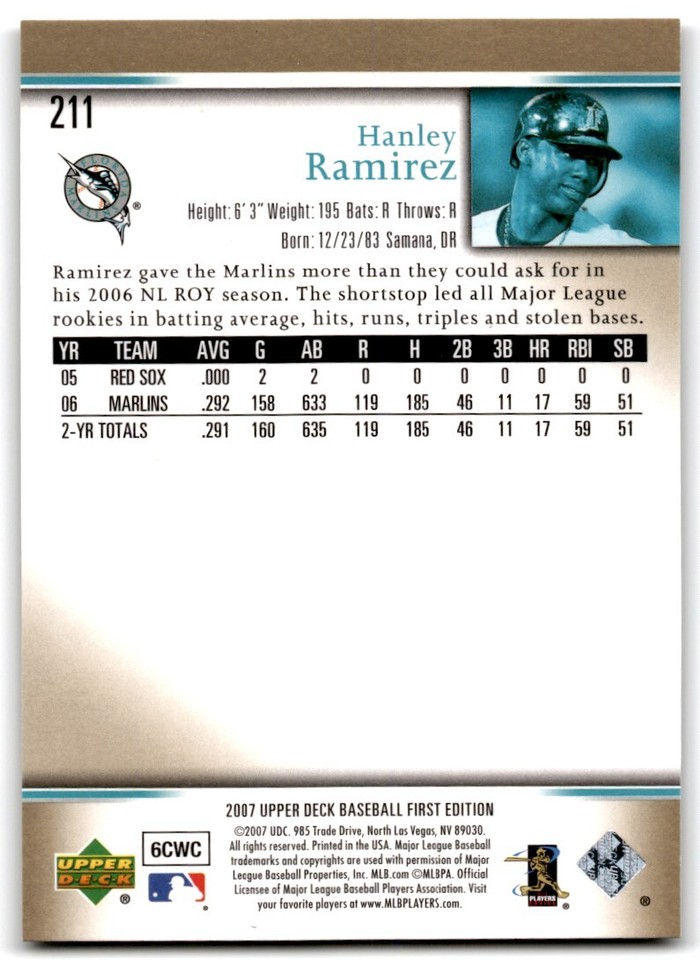 2007 Upper Deck First Edition Hanley Ramirez Baseball Cards #211 | eBay