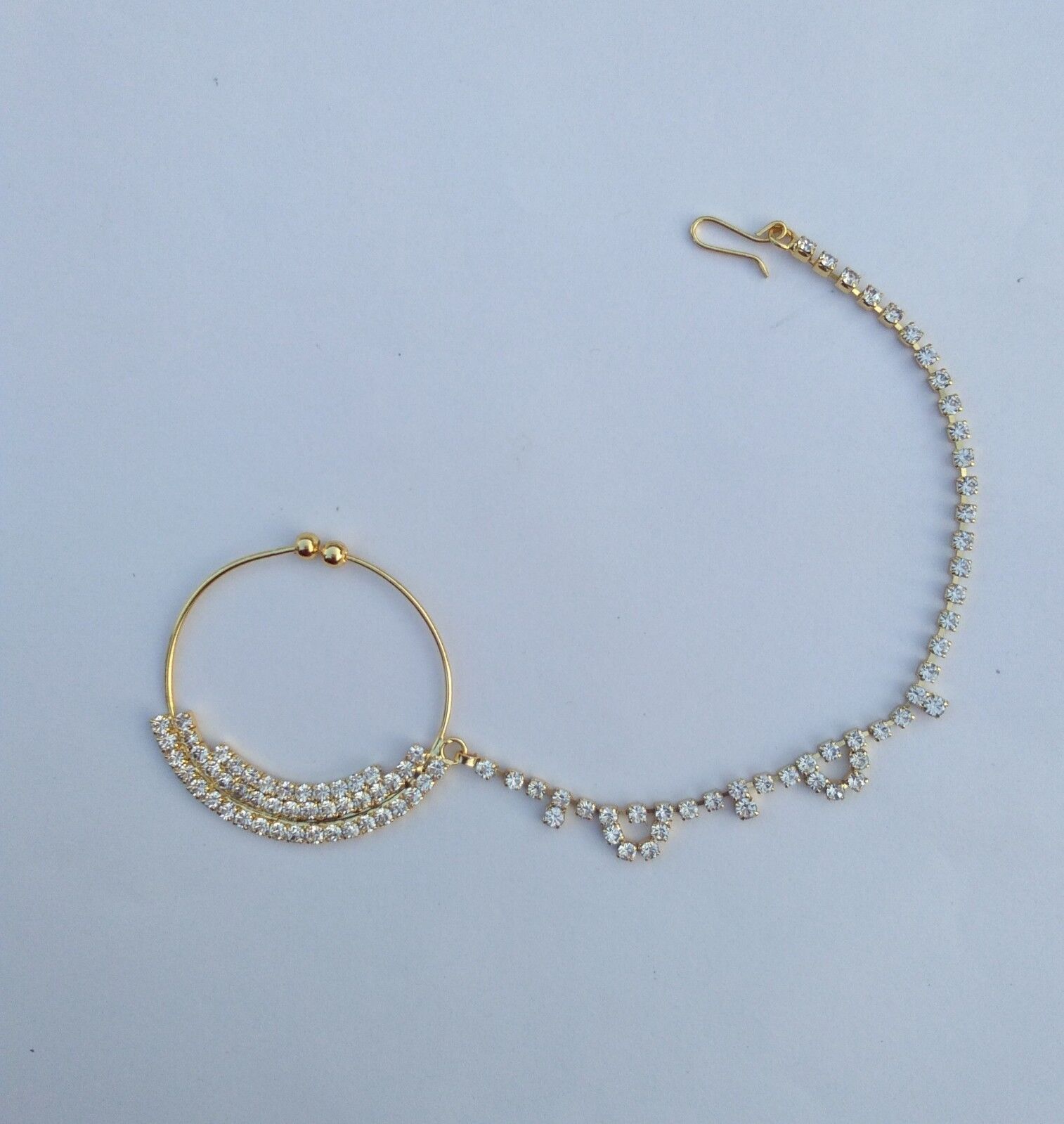 Indian Nath Traditional Goldplated Wedding Nose Ring Crystal Chain ...