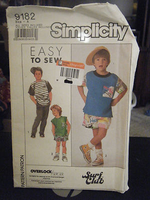 Simplicity 9182 Boy's Pants, Shorts & Tops Pattern - Size S (3-6X) | eBay