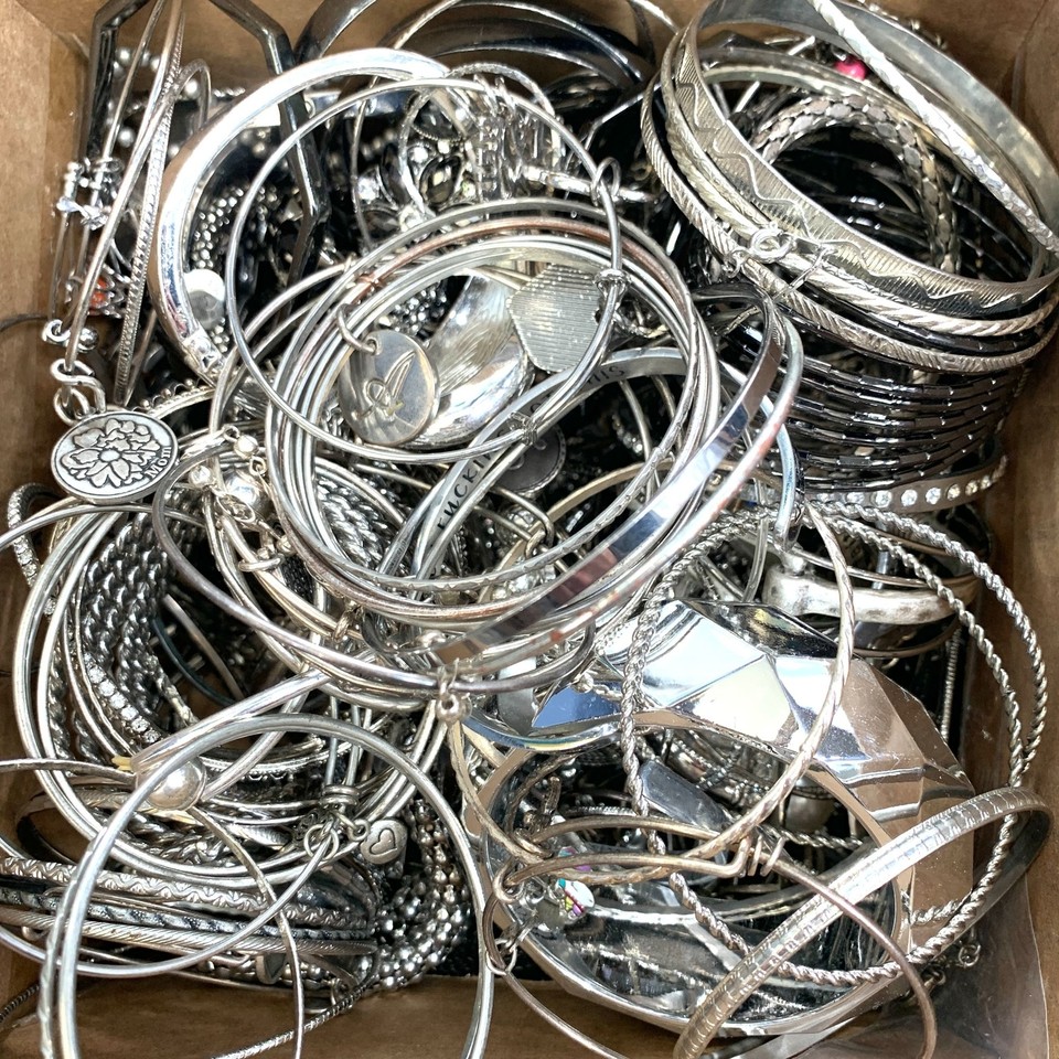 1 LB Bulk Silver & Silver-Tone Jewelry Lot Mixed Styles Untested ...