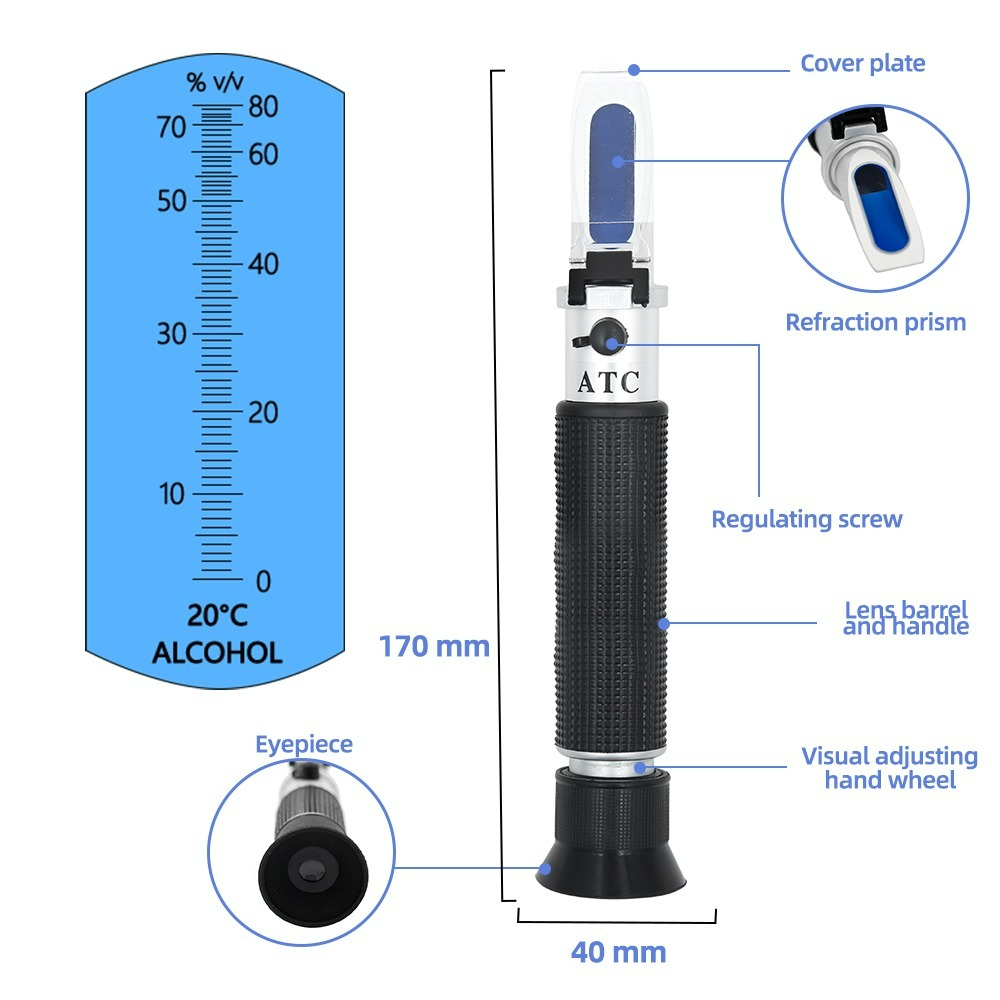 Alcohol Refractometer Handheld 0-80% Spirits Tester Meter Alcoholometer ...