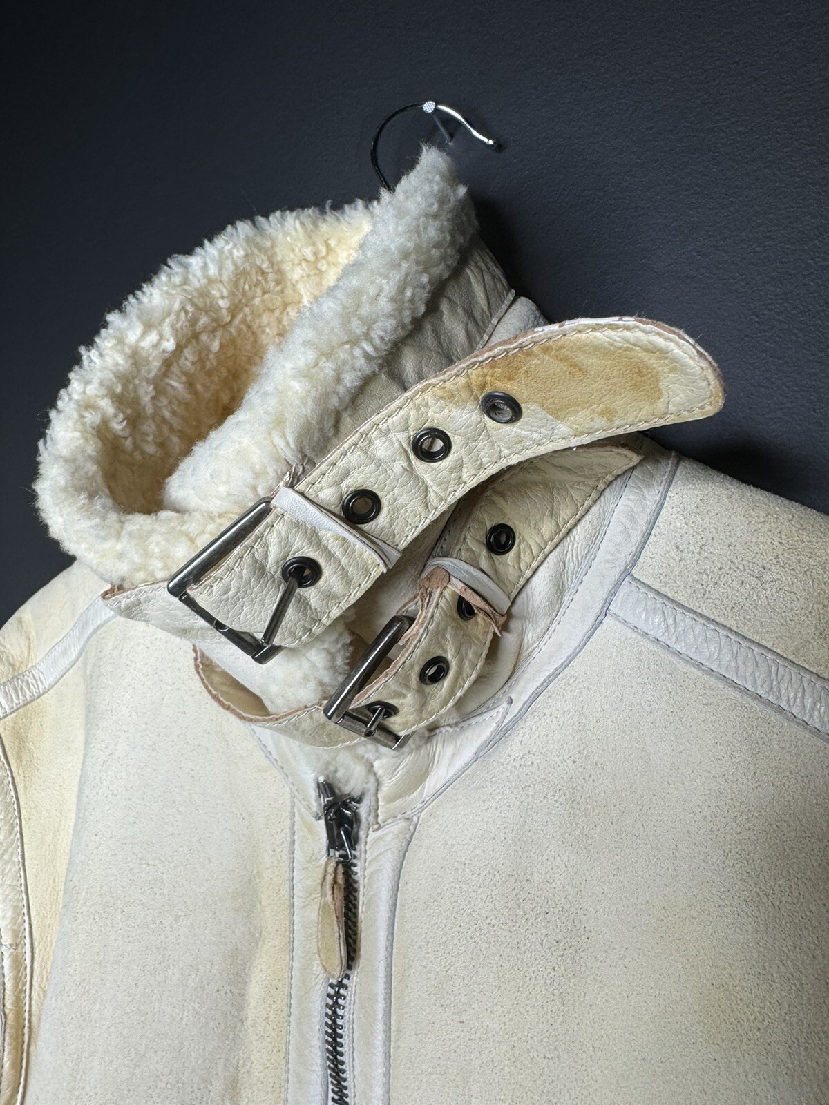 $5K Ralph Lauren Purple Label White Leather Shearling Bomber Jacket RRL ...