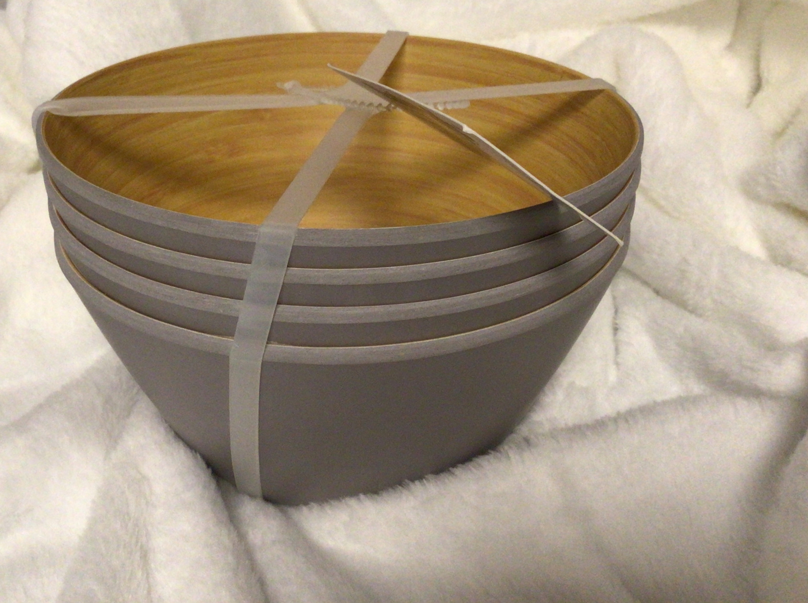 Danny Seo Bamboo Fiber Cereal Bowls set/4 Gray woodgrain interior 6in ...