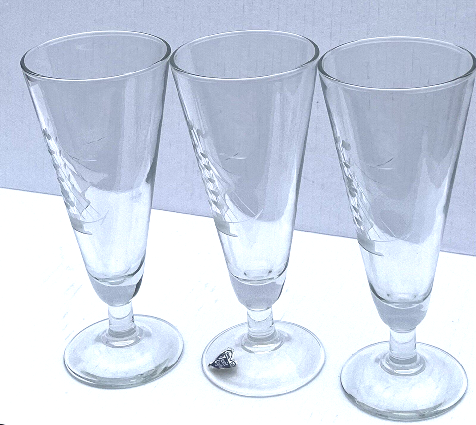 1970's JAVIT Fine Cut Crystal Etched Clipper Sailboat Beer Pilsner ...