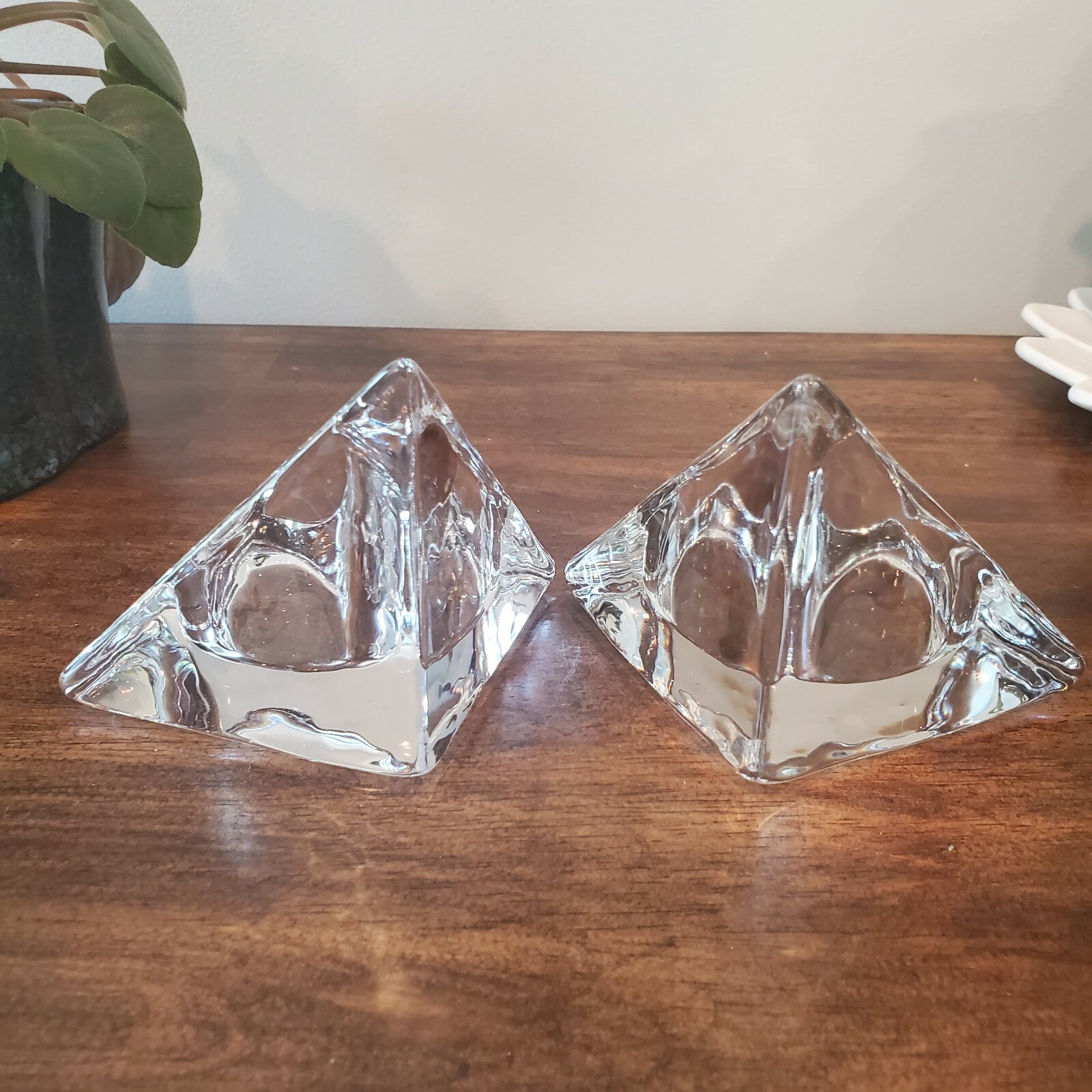 2 Nybro Sweden 4" Glass Pyramid Candle Holder Votive Tea Lights Tord ...