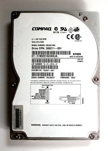 9.1gb 7200rpm Wu Disque Dur SCSI , ab00931b92, 388211-001, 9l6001-036 ...