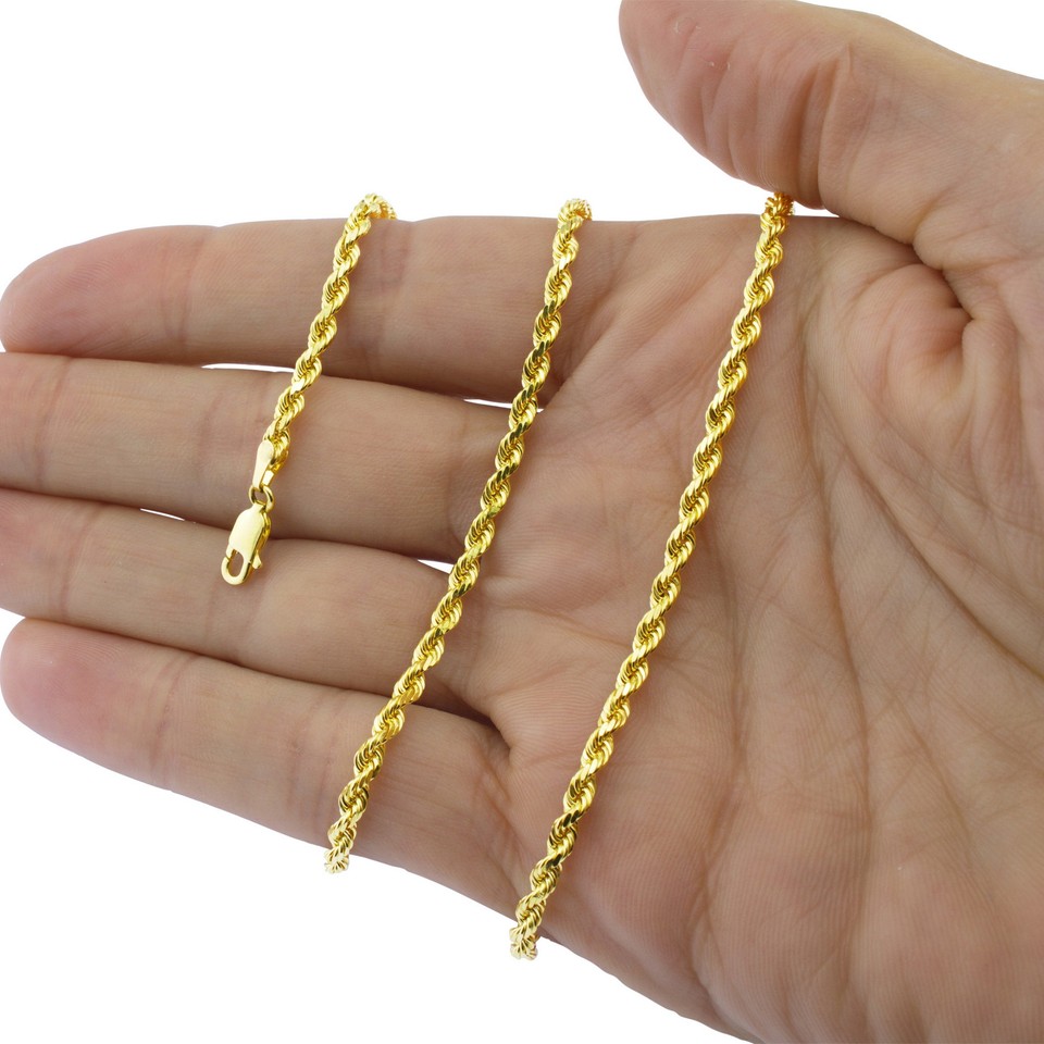 10K Yellow Gold 2mm-7mm Diamond Cut Rope Chain Necklace Men Womens 16 ...