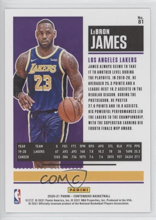 2020-21 Panini Contenders First Round Ticket /149 LeBron James #81 | eBay
