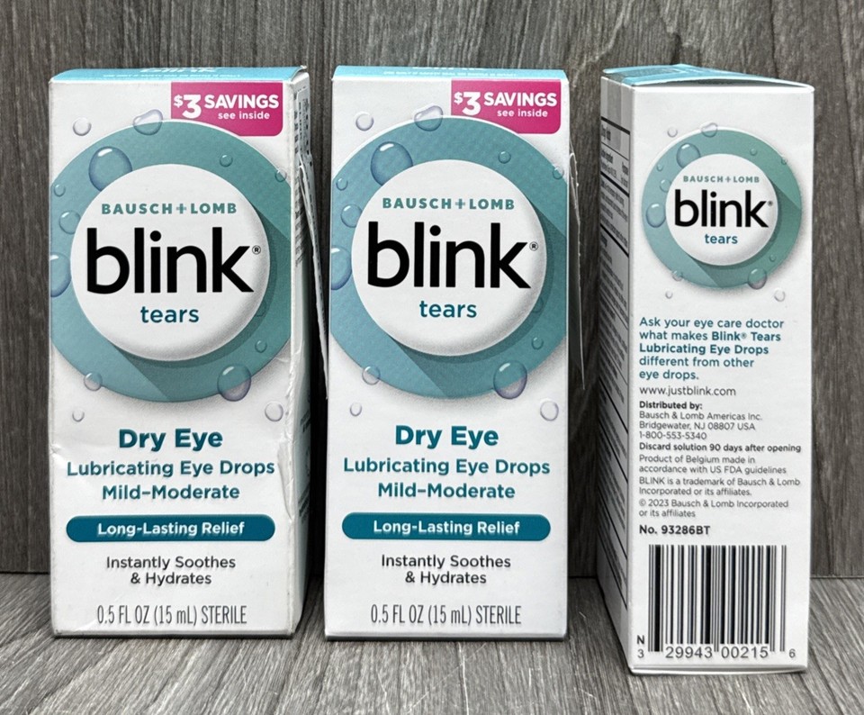 LOT OF 3 Blink Tears Lubricating Eye Drops Mild Moderate Dry Eye 0.5oz ...