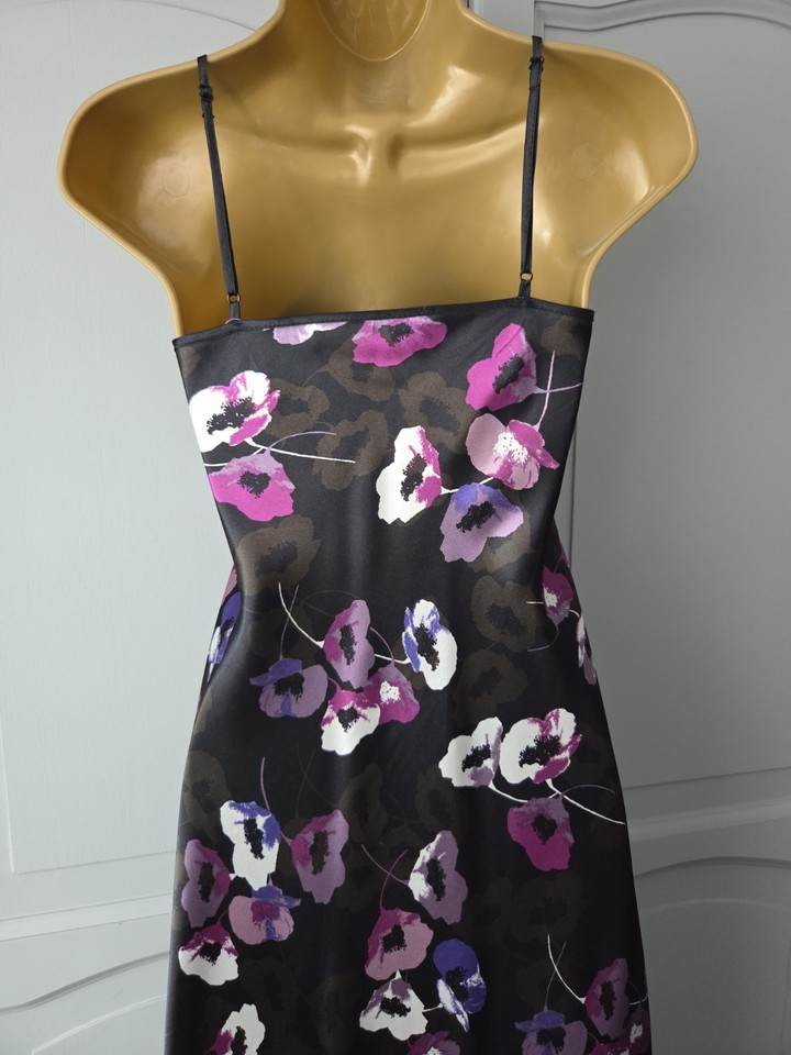 LADIES VTG PER UNA BLACK MIX SILKY SATIN POLYESTER NEGLIGEE/ NIGHTDRESS ...