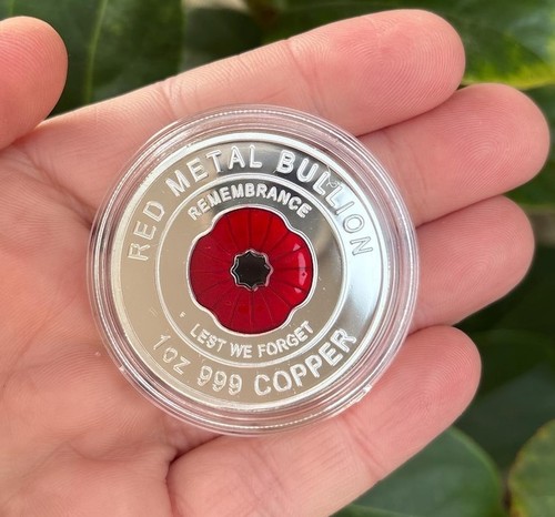 Red Poppy Coin LEST WE FORGET Pure 999 Silver PLTD 999 Copper ANZAC ...